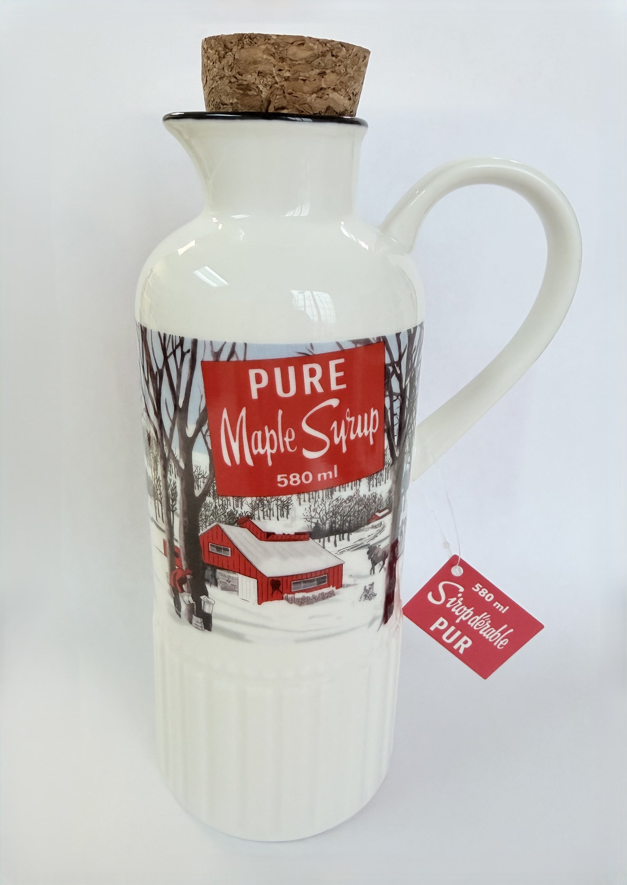 Ceramic Maple Syrup Jug with Wooden Cork Stopper Large 580ml
